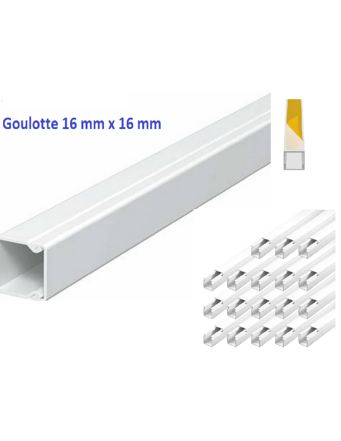 18 m Goulotte moulure électrique PVC 16 mm x 16 mm Blanc -Autocollante ...