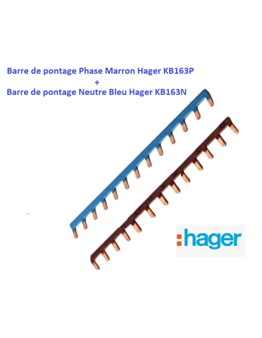 Barre de Pontage Phase marron + barre Neutre bleu ( 13 modules )Hager ...