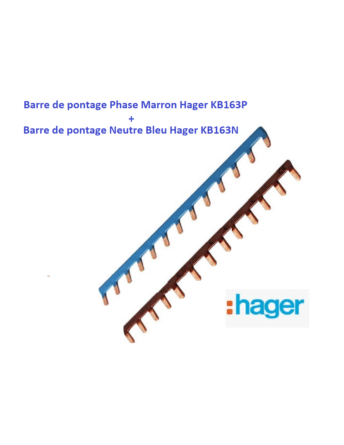 Barre de Pontage Phase marron + barre Neutre bleu ( 13 modules )Hager ...