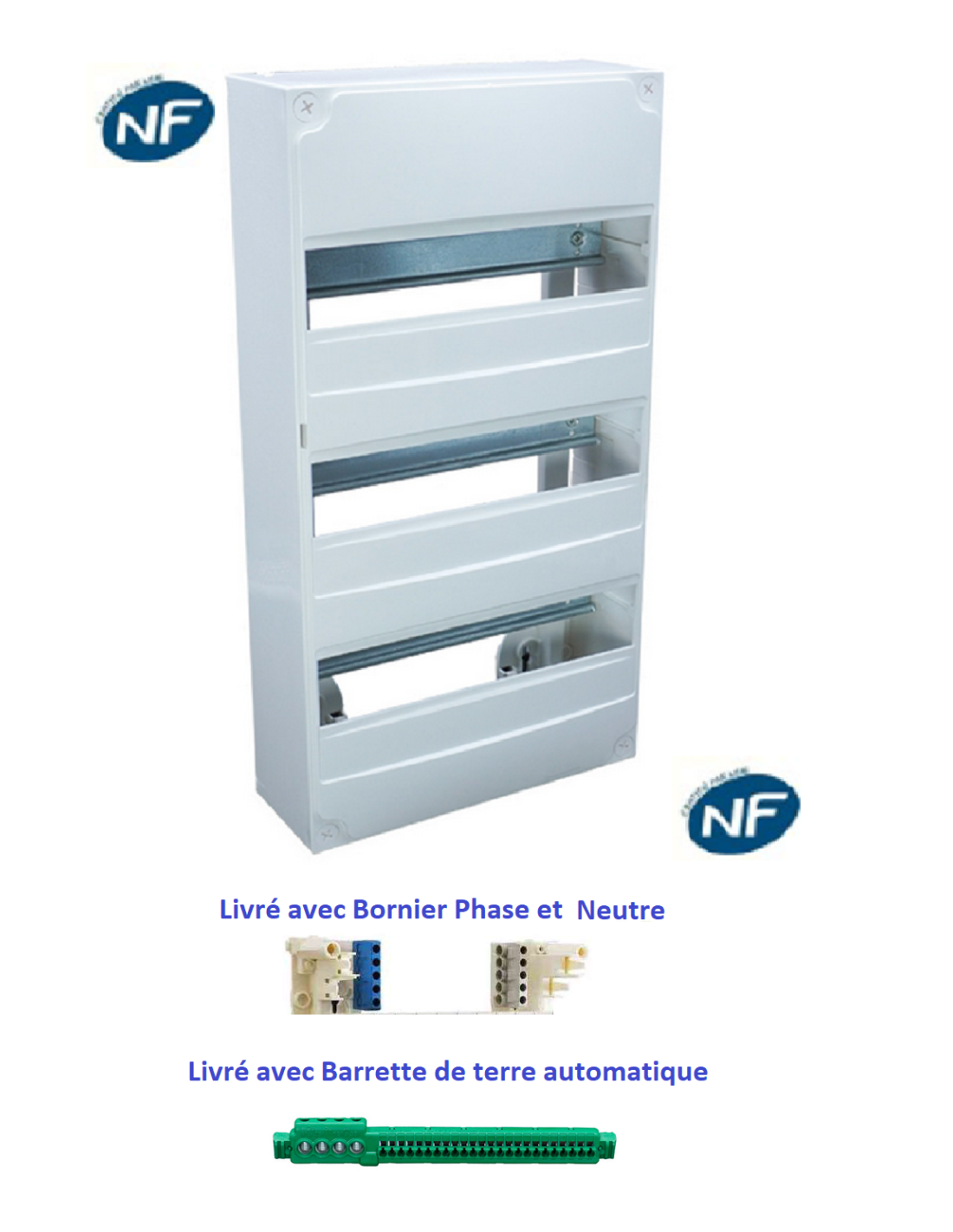 Tableau coffret électrique 13 Modules 3 Rangées avec Borniers